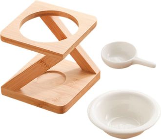 Hemobllo Healeved Duftkerzenw&auml;rmer Aromabrenner aus Keramik und Bambus Holzsockel Teelichthalter f&uuml;r Aromatherapie und &Auml;therische &Ouml;le Dekorativer Wachsschmelzb