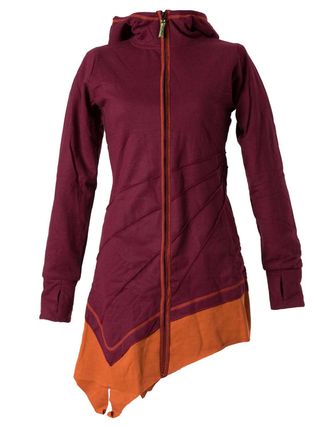vishes Alternative Bekleidung - Asymmetrischer Elfen Kurzmantel mit Zipfelkapuze und Daumenl&ouml;chern rot-orange 34-36