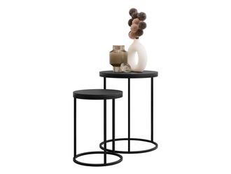 Mirjan24 Couchtisch Ozevro - 2er Set runde Sofatische, 2-in-1 Wohnzimmertische & Beistelltische, Moderne Kaffeetische mit Metallrahmen (Schwarz)
