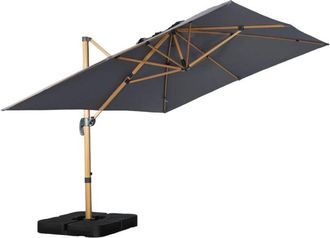 Sweeek Parasol d&eacute;port&eacute; rectangulaire 3x4m effet bois + dalles &agrave; lester 50x50cm gris - Wimereux + Fixeo
