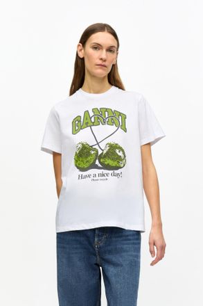 Ganni T-shirt basique décontracté en jersey blanc avec cerise Coton - Taille XS