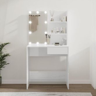 vidaXL Coiffeuse avec led Blanc brillant 74,5x40x141 cm