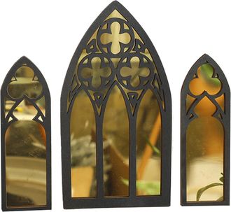 Generic Gotisches Wandspiegel-Set - 3er-Pack Schwarze Vintage-Dekoration Mit Kathedralenfenster | Gruselige Fantasy-Wandkunst Für Wohnzimmer, Essbereich Oder 