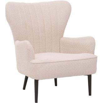 Hhg Lounge-Sessel 060, Cocktail-/Ohrensessel Polsterstuhl Retro Vintage Stoff Chenille (500g/m²) Öko-Tex, crème-beige