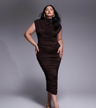 Tfnc Plus Robe mi-longue à col montant - Chocolat-Brown