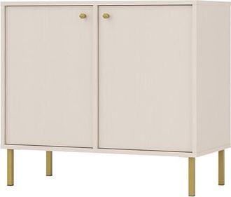 Selsey Sandbeige Kommode 73,9x83,6x40,8 cm - Metallf&uuml;&szlig;e Gold, Elegantes, Praktisches Design, 2 T&uuml;rig - Laminierte Spanplatte (16 mm), HDF R&uuml;ckwand - Selbstmo