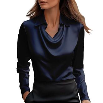 Generic 2026 Chemisier Femme Chic et &Eacute;l&eacute;gant Chemisier Satin Chemises et Blouses Mode Tunique Blouse Couleur Unie Vetement Funky Haut D&eacute;contract&eacute; Tshirt Manch