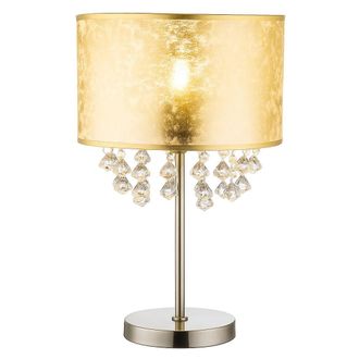 Globo Lighting Tischleuchte Lampe Kristallleuchte Leselampe Leuchte Schlafzimmer, Kristalldekor klar Lampenschirm Blattgold Nickel matt, 1x E27 Fassung, DxH 32x56 cm