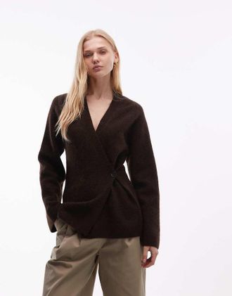 Arket Gilet asym&eacute;trique doux cintr&eacute; &agrave; la taille - Marron chocolat-Brown