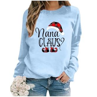 Generic Sweat-shirt de Noël pour femme - Motif renne de Noël mignon - Manches longues - Col rond - T-shirt graphique amusant pour les vacances, 05-Bleu clair,