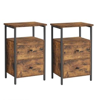 Vasagle Lot de 2 Tables de Chevet, Table de Nuit, Bout de Canap&eacute; 2 Tiroirs, pour Chambre, Salon, Style Industriel, Marron Rustique et Noir - Vasagle