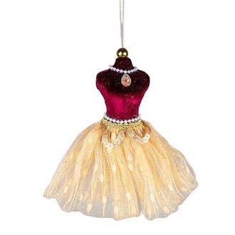 Shatchi Burgunderrot und Gold Ballerina Kostüm Figur 15 cm - Weihnachtsbaum hängende Dekorationen Festliche dekorative Ornamente Märchen Thema Weihnachtsbaum 