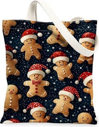 Generic Sacs fourre-tout en toile de pain d&eacute;pices, jolis motifs de biscuits, sacs d&eacute;picerie r&eacute;utilisables, joyeuses vacances, l&eacute;gers et lavables, Multicolore,