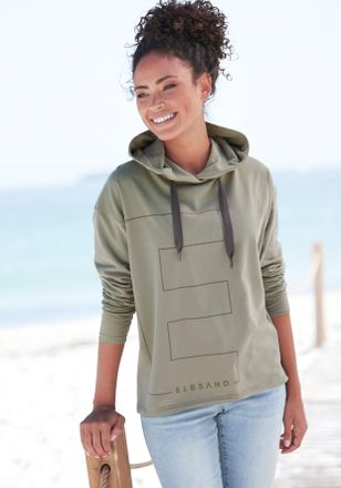 Elbsand Kapuzensweatshirt ELBSAND Dea, Damen, Gr. XXL (44), gr&uuml;n (khaki), Sweatware, Obermaterial: 95% Baumwolle, 5% Elasthan, unifarben, figurumspielend h&uuml;ft