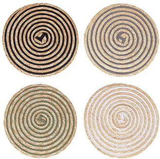Villa D'Este Home Tivoli Set mit 4 Platzdeckchen, rund, 38 cm, Bast, Spiralbindung, Spiral Stones