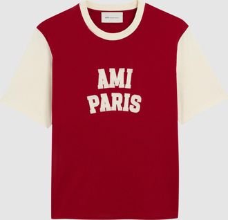 Ami T-Shirt Tshirt With Ami Paris Felt Rouge Rubis Ivoire