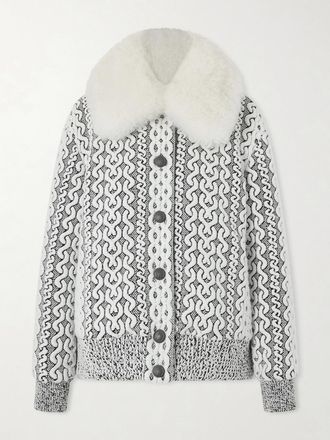 Moncler Beille Wattierte Bomberjacke Aus Webstoff Mit Shearling-besatz Und Daunenf&uuml;llung - Grau