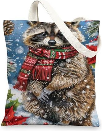 Generic Sacs fourre-tout en toile de raton laveur, sacs de courses réutilisables, légers et lavables avec bandoulière C, multicolore, 13x15 Inch