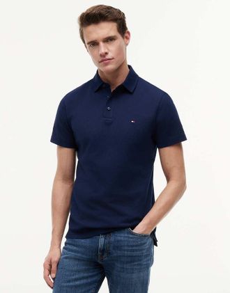 Tommy Hilfiger Regular-Fit-Polohemd aus Netzstoff-Jersey in Dunkelblau