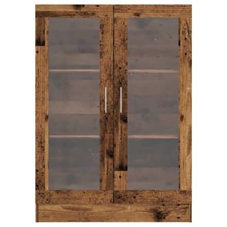 Generic Vitrine aus Eichenholz mit Glast&uuml;ren, Hoher Aufbewahrungsschrank mit Verstellbaren Regalen, Vitrine mit Holzmaserung f&uuml;r Wohnzimmer, Arbeitszimmer und