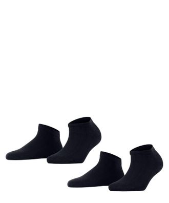 Falke Damen Sneakersocken Happy Double Pack W Sn Baumwolle kurz einfarbig 2 Paar, Blau Dark Navy 6375, 35-38