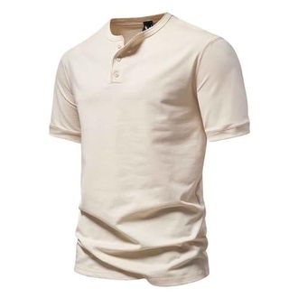 Generic T-shirt d&eacute;contract&eacute; &agrave; manches courtes pour homme, couleur unie, l&eacute;ger, classique, &eacute;l&eacute;gant, extensible, respirant, basique et confortable, chemise Henl
