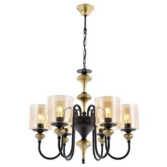 Opviq Vintage-Inspired Chandelier, Metal Body, 100 cm Height, 62 cm Diameter, 6 x E27 Max 40W, Black & Vintage Finish | Glamorous American Traditional Desig