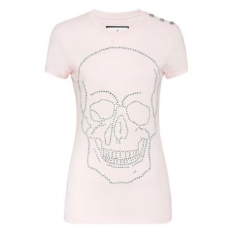 Philipp Plein T-Shirt Rundhals Kurzarm mit Kristallen - - Tops - Damen - Rosa - XS