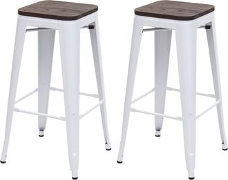 Mendler 2X Barhocker HWC-A73 inkl. Holz-Sitzfl&auml;che, Barstuhl Tresenhocker, Metall Industriedesign stapelbar - wei&szlig;