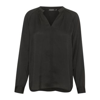Soaked In Luxury Schwarze Bluse mit langen &Auml;rmeln und V-Ausschnitt - - Blouses & Shirts - Damen - Schwarzk - XL