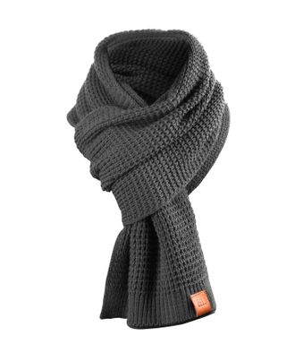 Manufaktur13 Rough Scarf - Schal, Strickschal, Langschal mit Echt-Leder Veredelung (Manufaktur13/M13) (Asphalt)