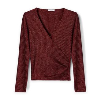 Motivi Femme, Pulls, Rouge, Taille: 42 FR Pull crois&eacute; c&ocirc;tel&eacute; lurex