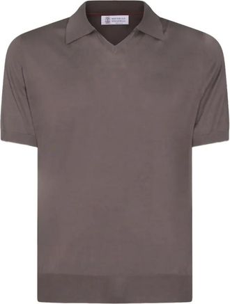 Brunello Cucinelli Homme, Tops, Gris, Taille: 2XL Polo &agrave; col en V