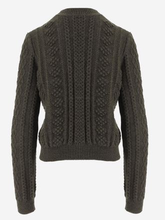 Jil Sander Womens Sweater With Sequins, Dark Green Wool Virgin