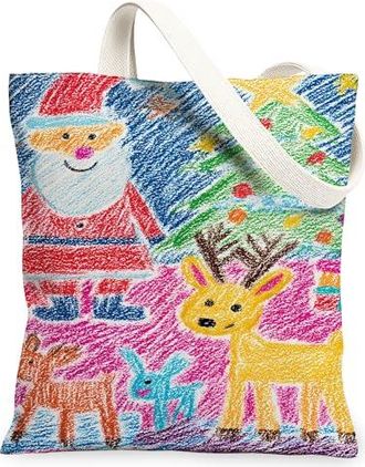 Generic Sacs fourre-tout en toile motif animal de Noël, sacs dépicerie réutilisables, amusants pour lhiver, légers et lavables, multicolore, 13x15 Inch