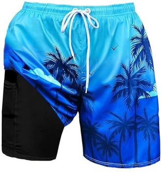 Generic Shorts de Bain pour Hommes Short Plage Imprimé Stretch Confortable Motif Palmier Tropical Boardshort Homme Mens Swimming Trunks
