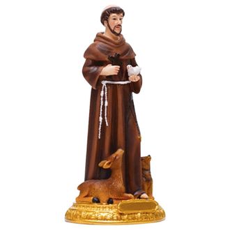 Holibanna Handbemalte Harz Statue Heiliger Franziskus Assisi Detailreiche Wohnzimmerdekoration Religi&ouml;se Figuren f&uuml;r Tisch und Regal Langlebige Katholische Heim