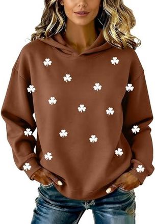 Generic HUIFUAO Sweat &agrave; capuche pour la Saint-Patrick pour femme - Sweat &agrave; capuche amusant en forme de tr&egrave;fle irlandais - Costume irlandais - Tr&egrave;fle vert - Ch