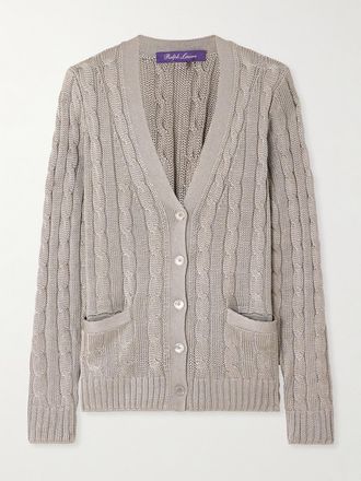 Ralph Lauren Collection Cardigan En Soie À Mailles Torsadées - Gris