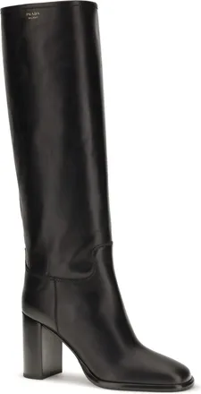 Prada Logo Screen-Printed Leather Boot - Black