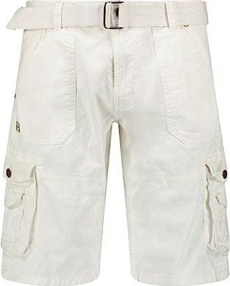 Geographical Norway Perou Men - Bermuda Homme Casual Coton - Short Hommes Sport Cargo - Shorts Bermudas Court A Ceinture Coupe Normale - Homme Printemps &Eacute;t&eacute; (BLANC L)