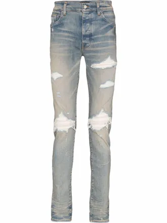 Amiri jean skinny MX1 Ultra &agrave; patchs en daim - Bleu