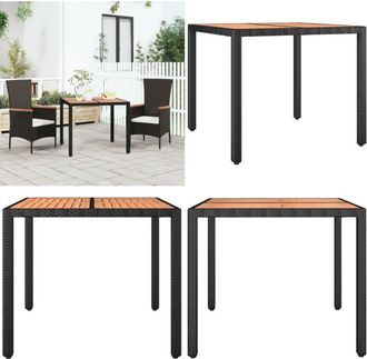 vidaXL Gartentisch mit Holzplatte Schwarz Poly Rattan & Akazienholz - Gartentisch - Outdoor M&ouml;bel - Gartenm&ouml;bel - Esstisch - Balkonm&ouml;bel - Home & Living