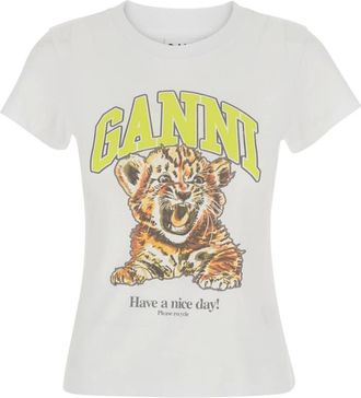 Ganni Femme, Tops, Blanc, Taille: 40 FR T-Shirt Col Rond