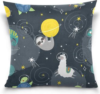 Linomo Kissenbezug 50x50 cm, Faultier Schildkröte Alpaka Weltraum Dekorative Kissenbezug Kissenhülle für Couch Sofa Bett Hause