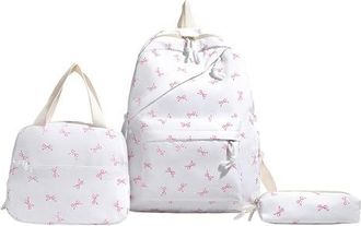 Generic Sac &agrave; dos en nylon avec noeud pour femme - Joli sac &agrave; dos kawaii avec motif noeud, blanc, taille unique