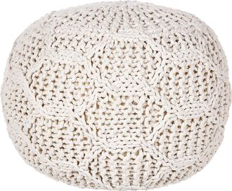 Beliani Pouf Baumwolle beige hell Makramee 50x50x35cm rund Boho Stil Triman