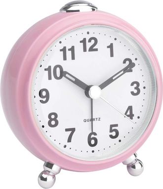 TFA Dostmann 60.1030 Analoger Reisewecker mit geräuscharmen Uhrwerk, Retro-Wecker (Rosa mit Batterien)