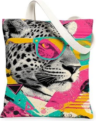 Generic Sacs fourre-tout en toile motif l&eacute;opard - R&eacute;utilisables - L&eacute;gers et lavables - Pour voyage, plage, p&ecirc;che, 13x15 Inch