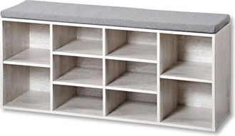 KESPER Meuble à chaussures à 10 cases en bois avec coussin - Gris clair - l 100 x h 48 cm - Livraison gratuite